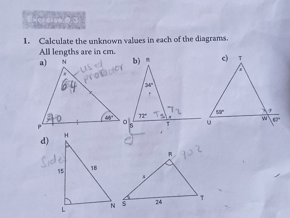 1. Calculate the unknown values in each of | StudyX