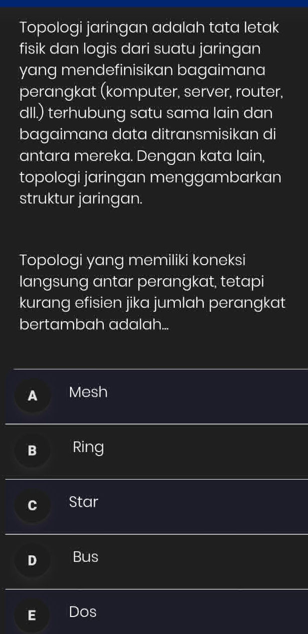 Topologi jaringan adalah tata letak fisik | StudyX