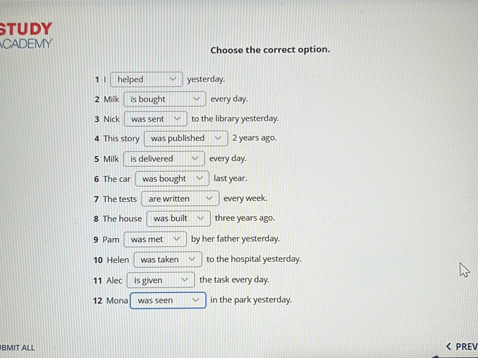 Choose the correct option. 1 I helped | StudyX