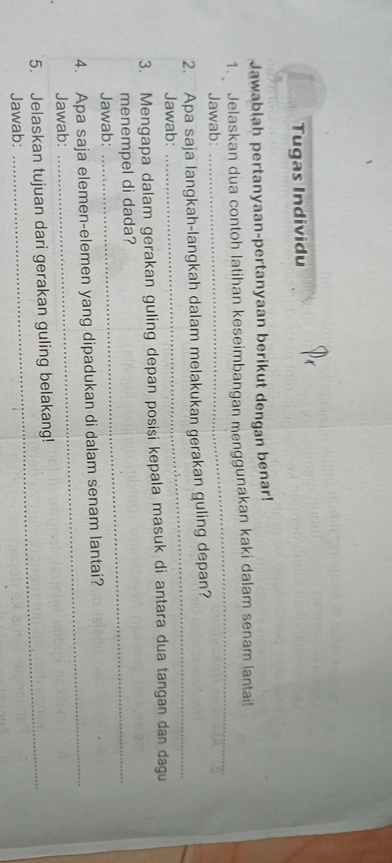 1. Jelaskan dua contoh latihan keseimbangan | StudyX