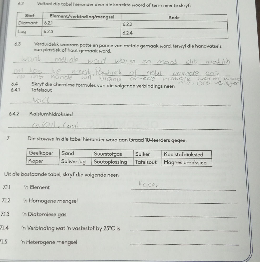6.2 Voltooi die tabel hieronder deur die | StudyX