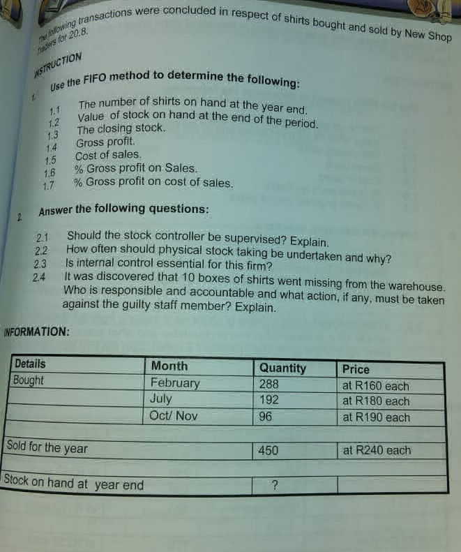 Use the FIFO method to determine the | StudyX