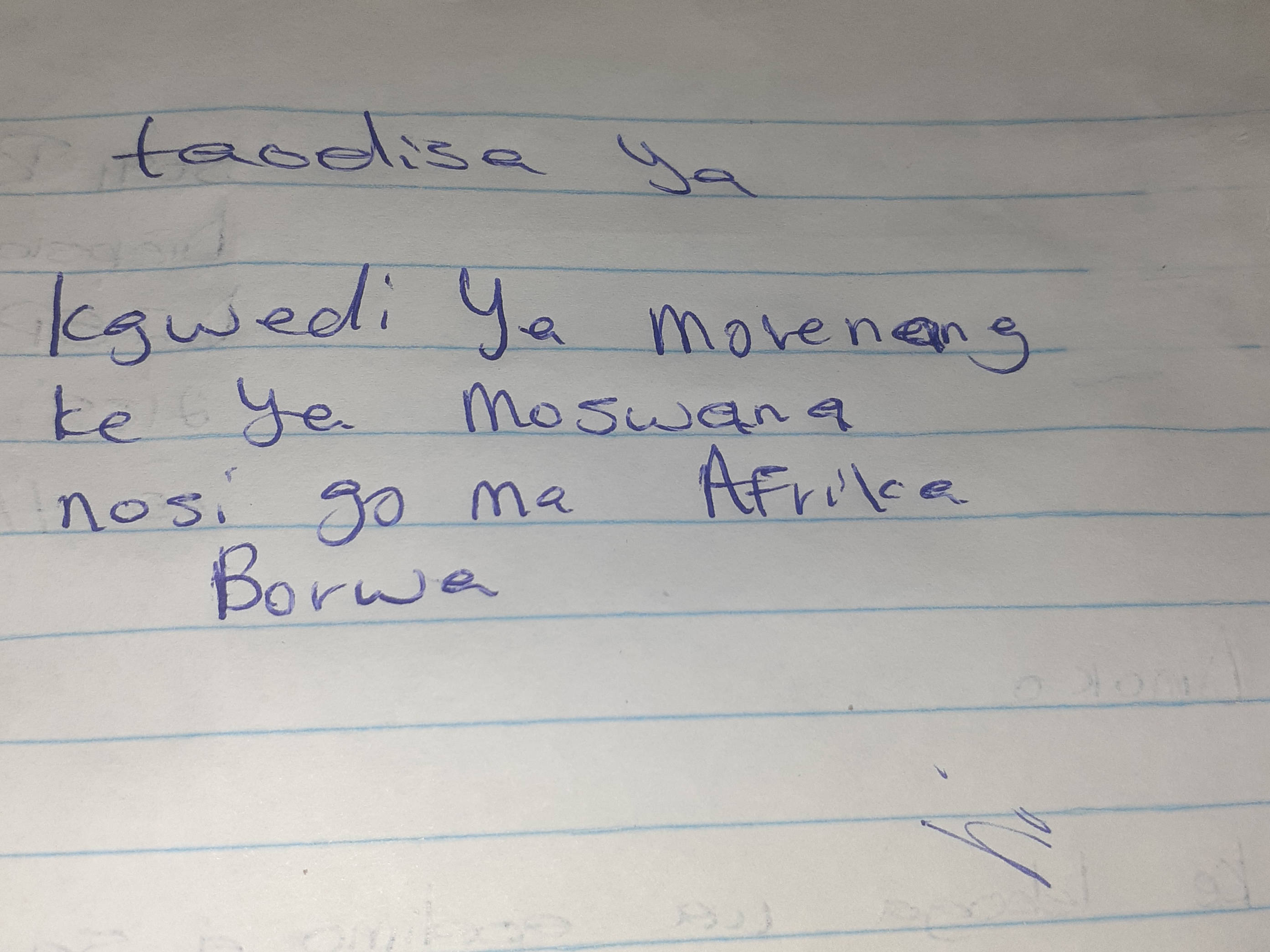 taodisa ya kgwedi ya morenang ke ya moswana | StudyX