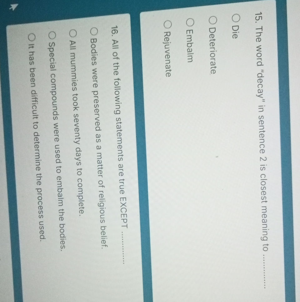 15. The word "decay" in sentence 2 is | StudyX