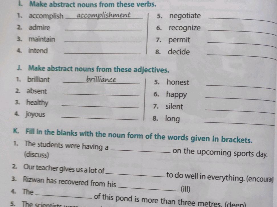 I. Make abstract nouns from these verbs. 1. | StudyX