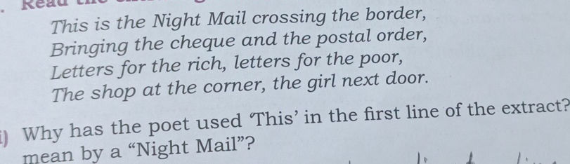 This is the Night Mail crossing the border, | StudyX
