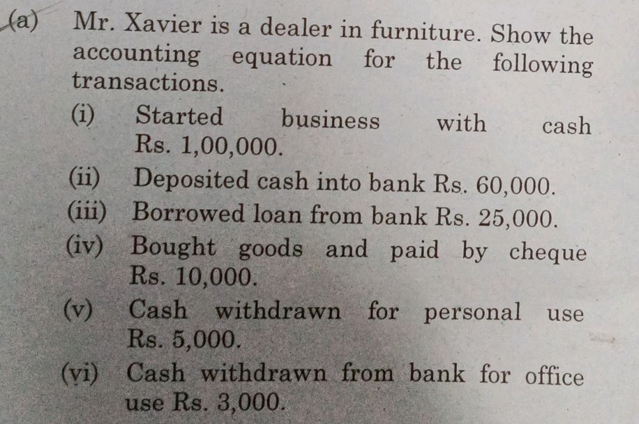 (a) Mr. Xavier is a dealer in furniture. | StudyX