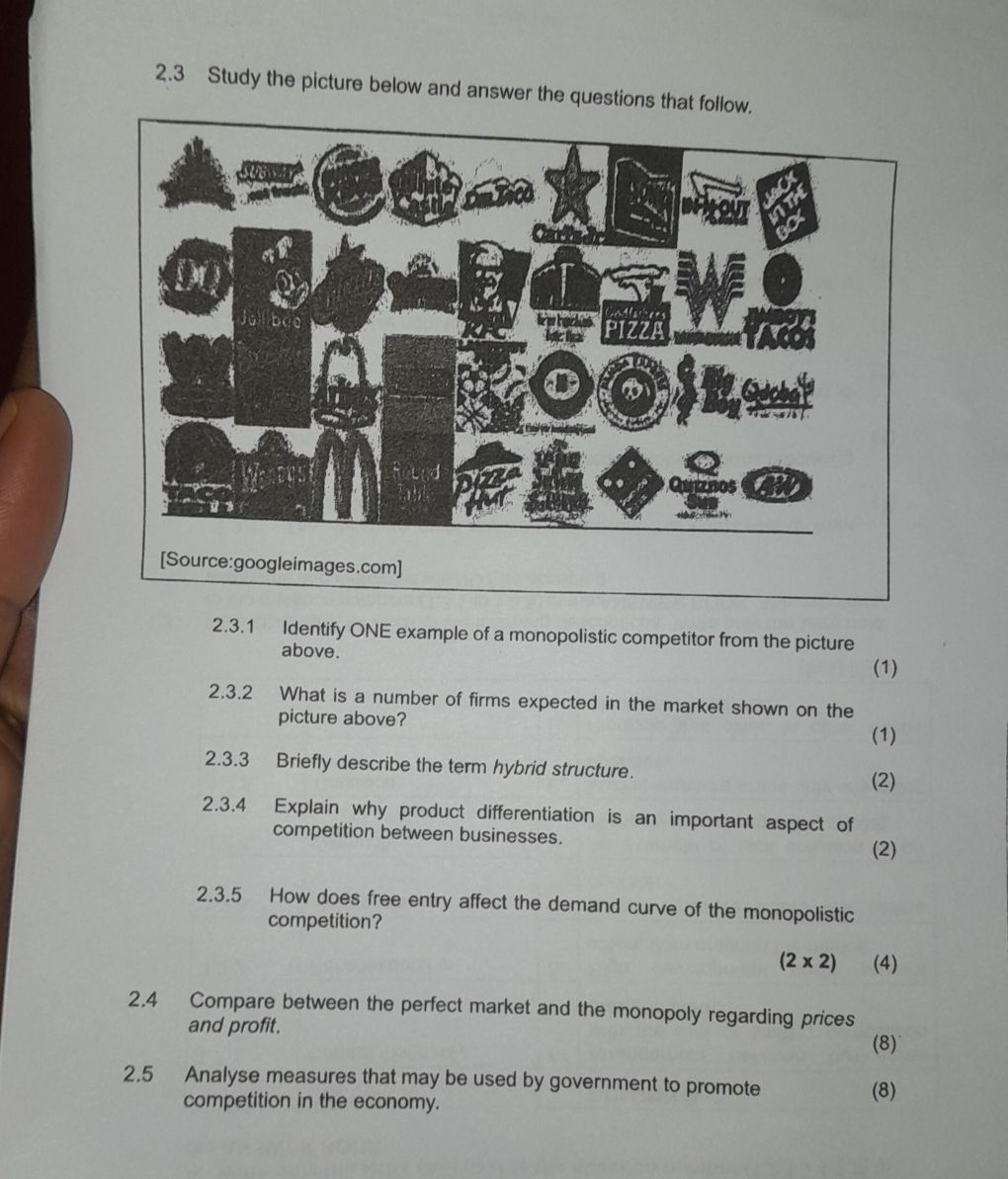 2.3 Study the picture below and answer the | StudyX