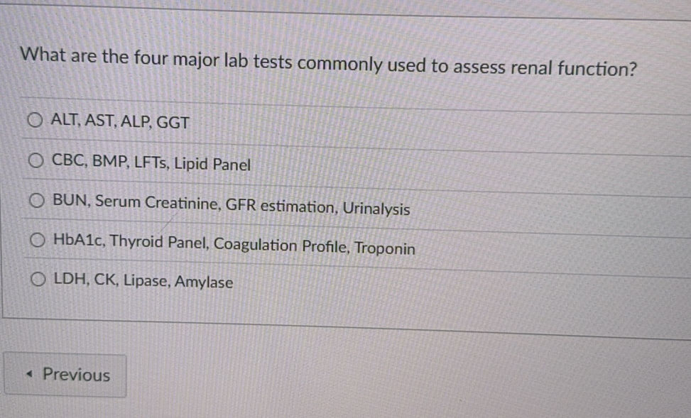 What are the four major lab tests commonly | StudyX
