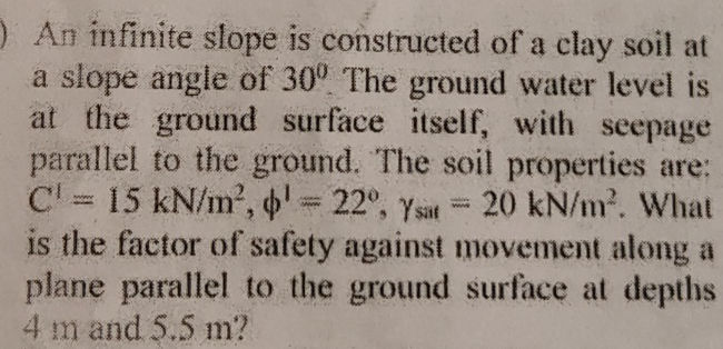 An infinite slope is constructed of a clay | StudyX