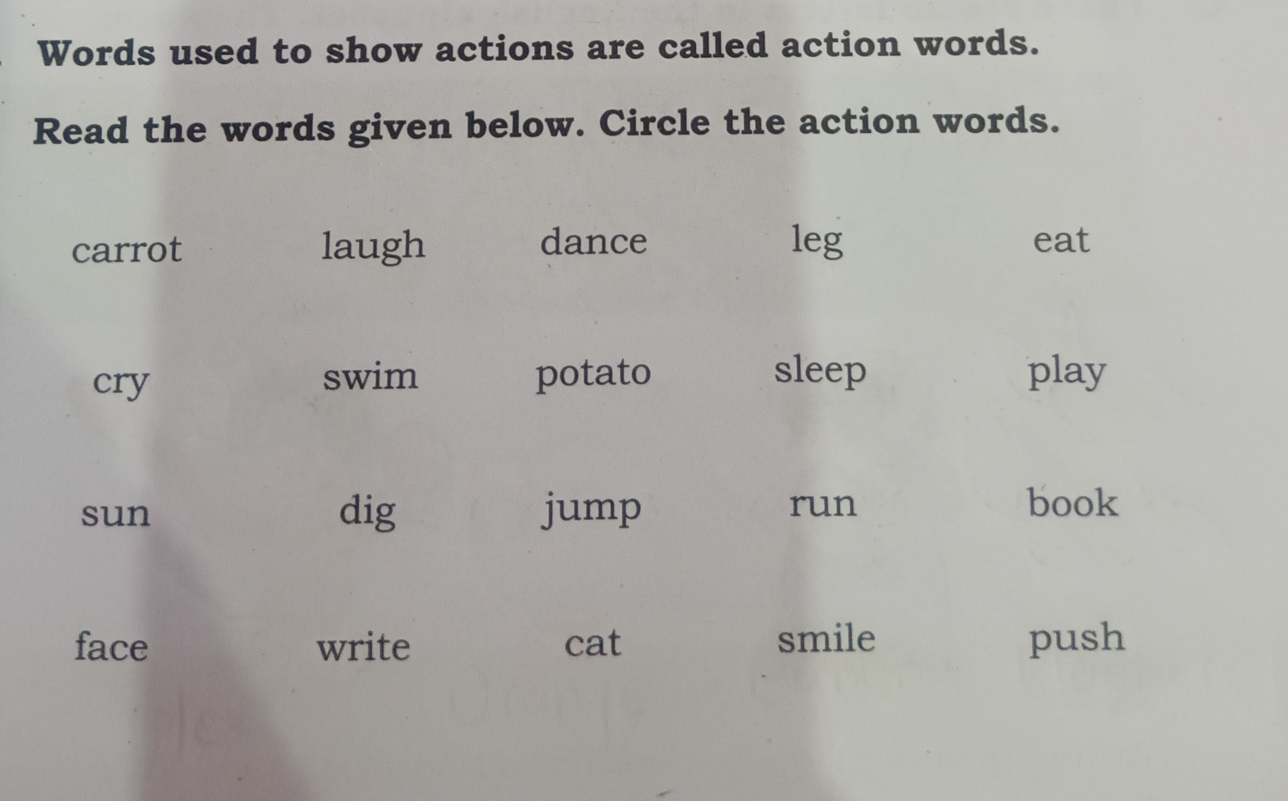 Words used to show actions are called action | StudyX