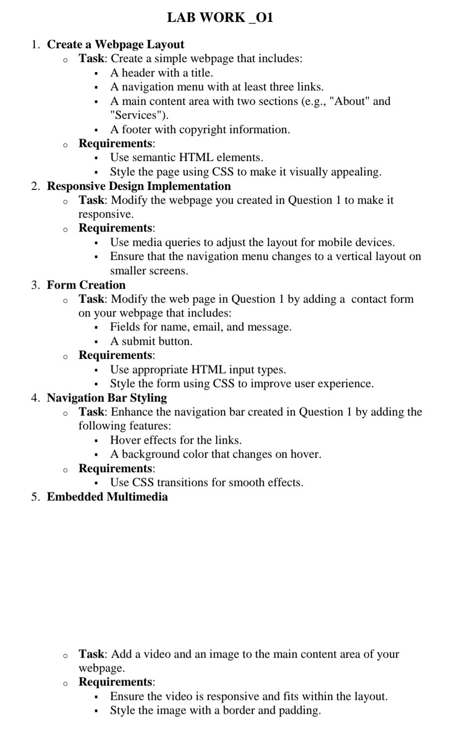 LAB WORK_01 1. Create a Webpage Layout * | StudyX