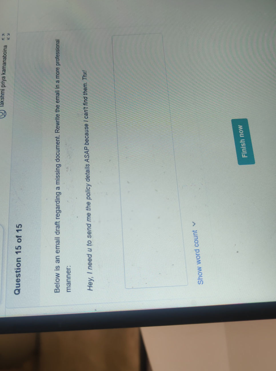 Below is an email draft regarding a missing | StudyX