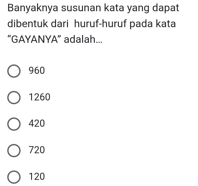 Banyaknya susunan kata yang dapat dibentuk | StudyX