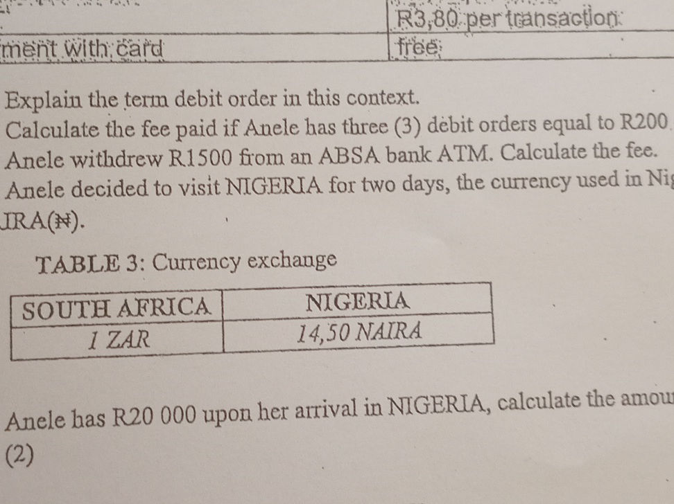Explain the term debit order in this | StudyX