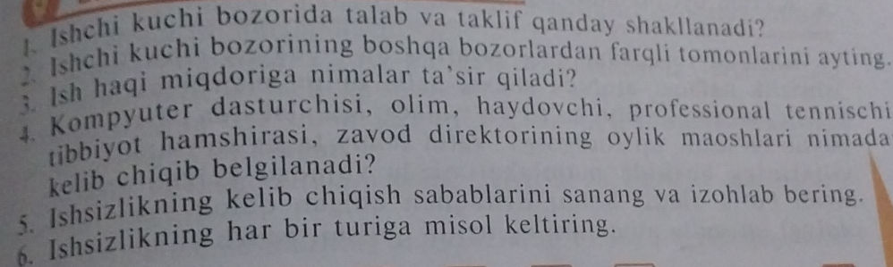 1. Ishchi kuchi bozorida talab va taklif | StudyX