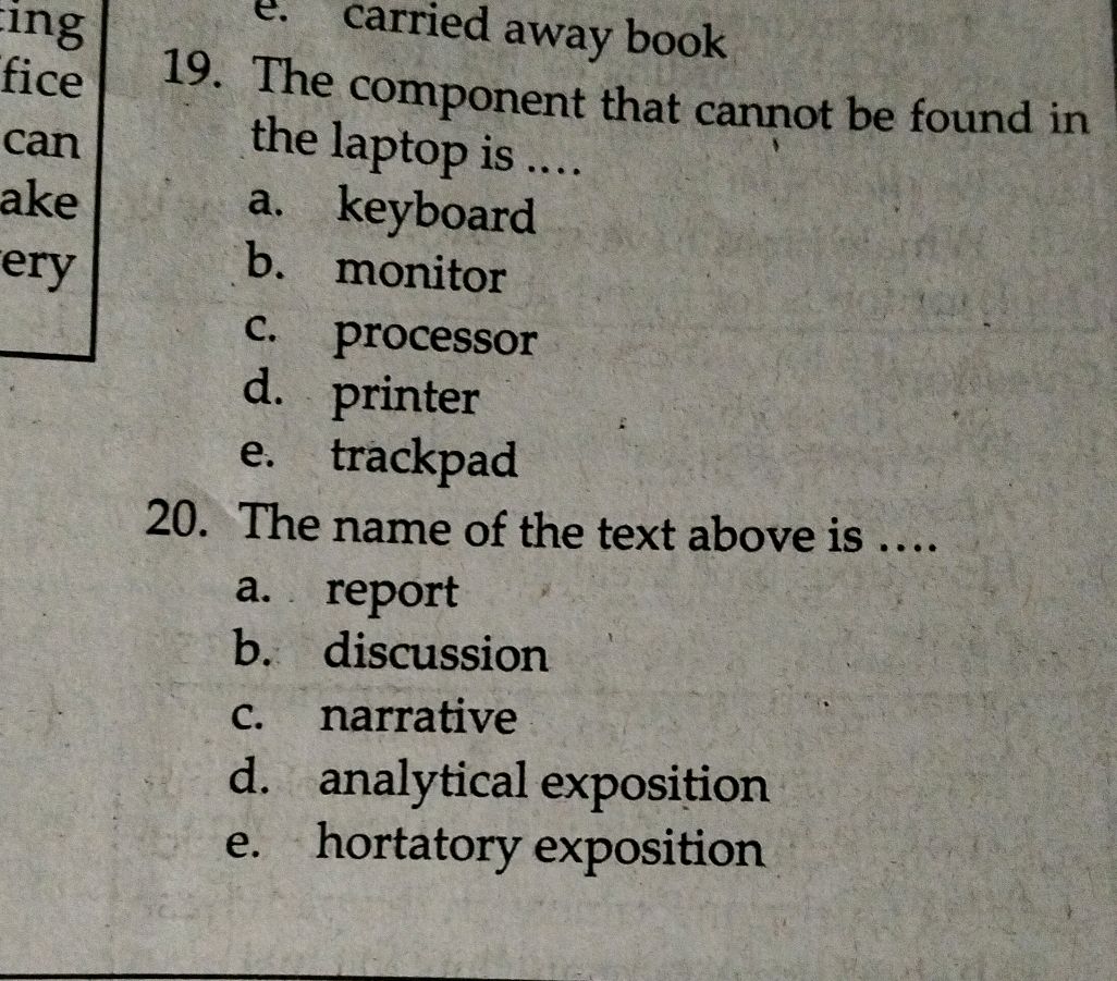 19. The component that cannot be found in | StudyX