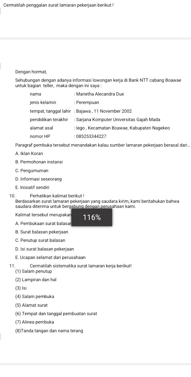 Cermatilah penggalan surat lamaran pekerjaan | StudyX