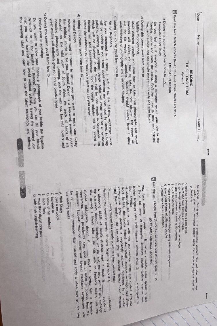 Read the text. Match choices (A-H) to (1-5). | StudyX