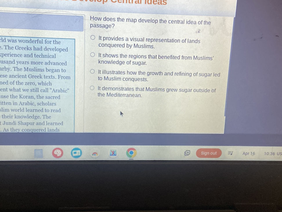 How does the map develop the central idea of | StudyX