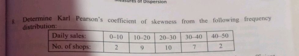 Determine Karl Pearson's coefficient of | StudyX