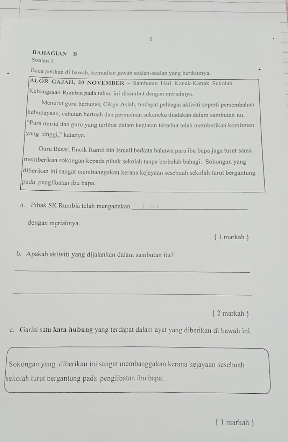 a. Pihak SK Rumbia telah mengadakan ______ | StudyX