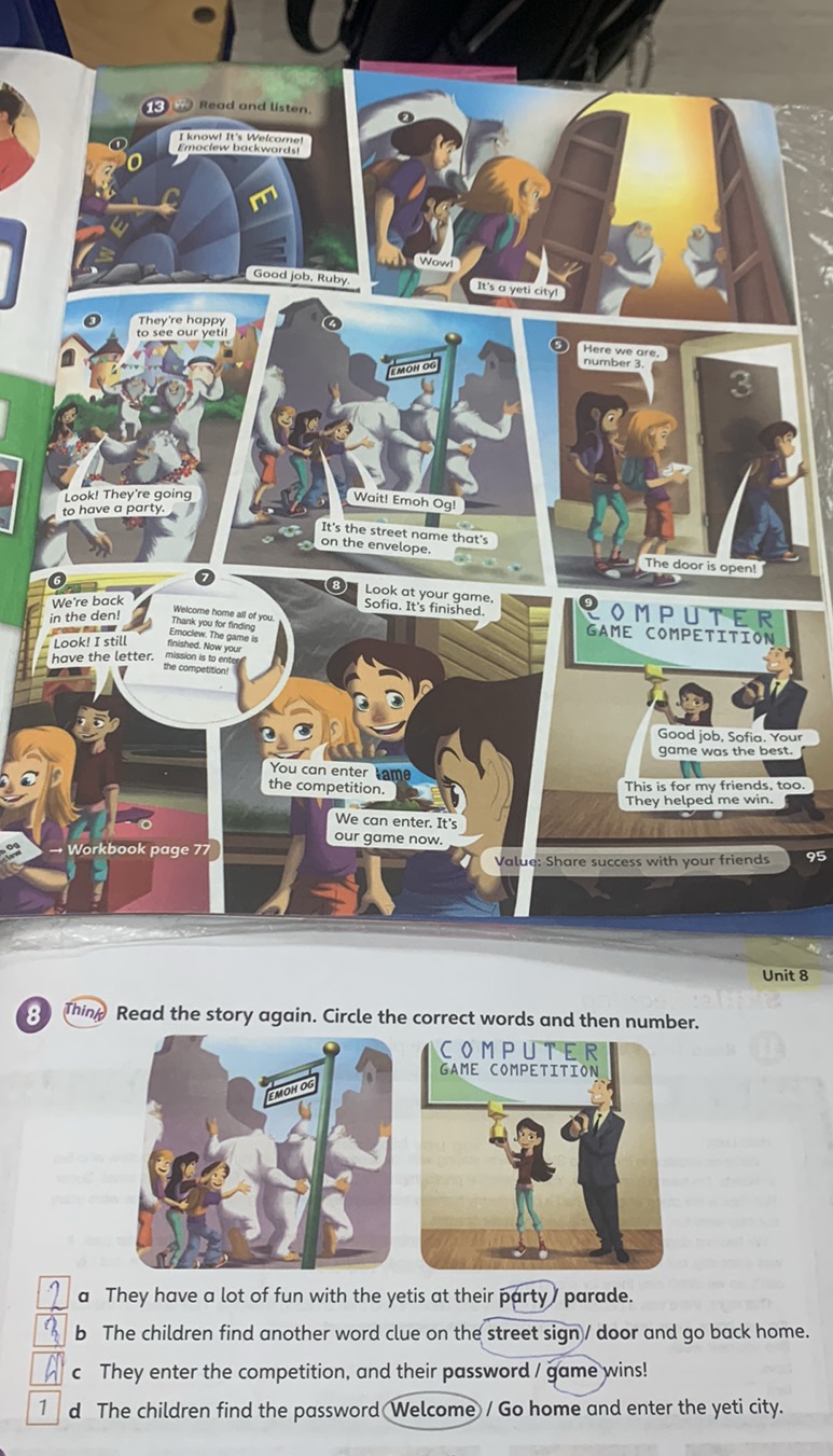 8 Think Read the story again. Circle the | StudyX