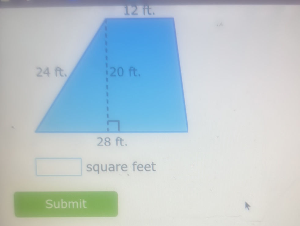 Calculate the area of the trapezoid. 12 ft. | StudyX