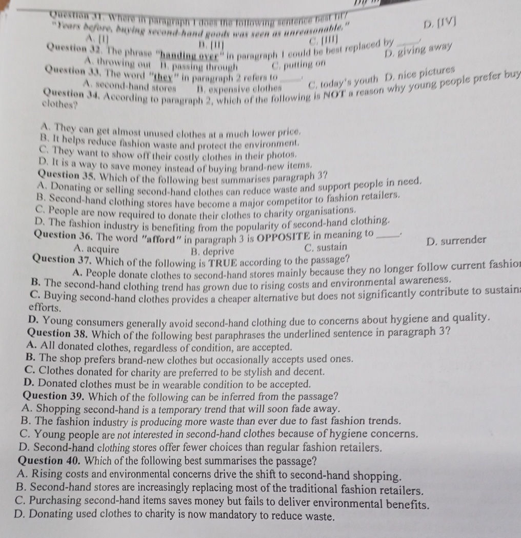 Question 31. Where in paragraph 1 does the | StudyX