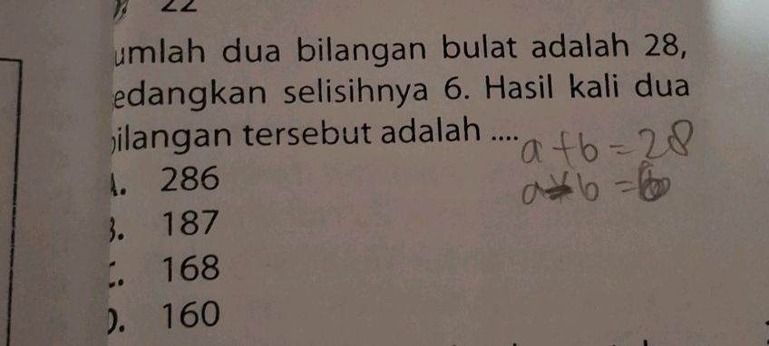 Jumlah dua bilangan bulat adalah 28, | StudyX
