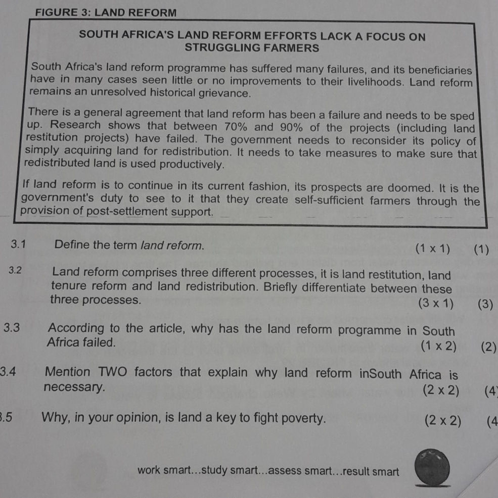 3.1 Define the term land reform. 3.2 Land | StudyX