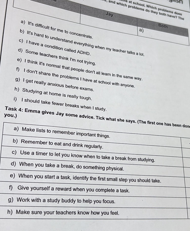 Task 4: Emma gives Jay some advice. Tick | StudyX
