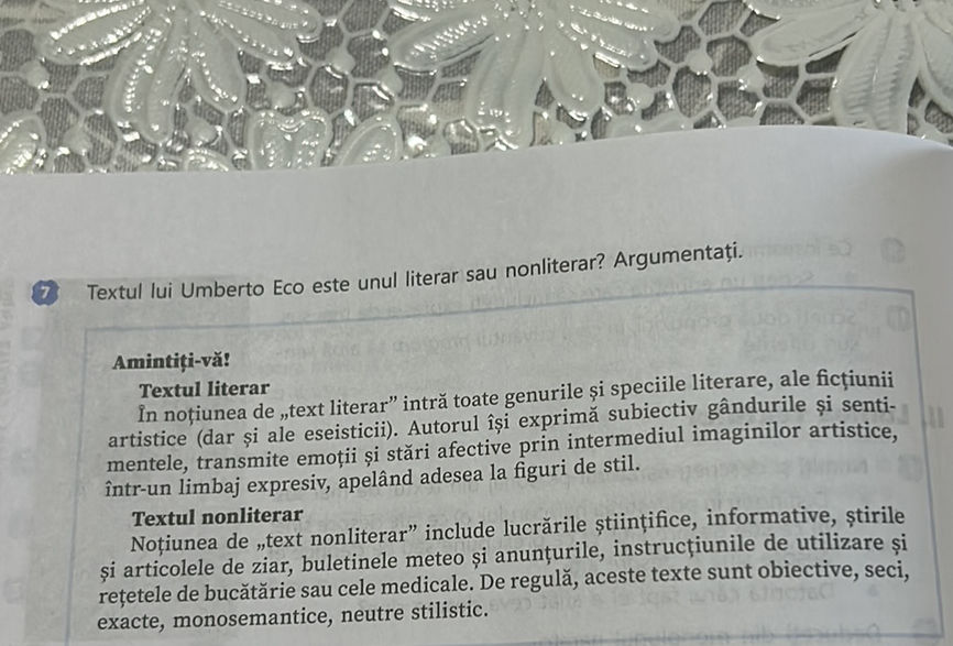 Textul lui Umberto Eco este unul literar sau | StudyX