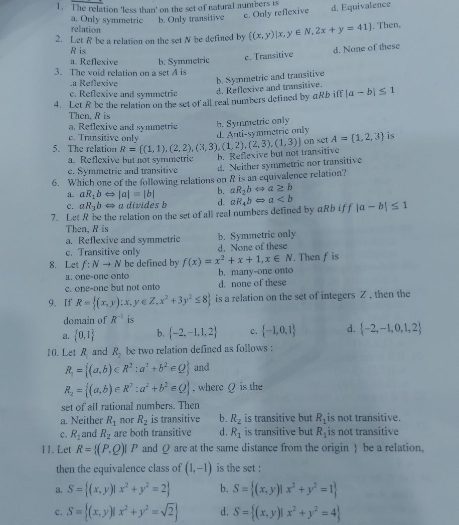 1. The relation 'less than' on the set of | StudyX
