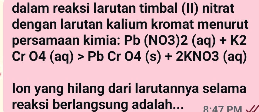 dalam reaksi larutan timbal (II) nitrat | StudyX