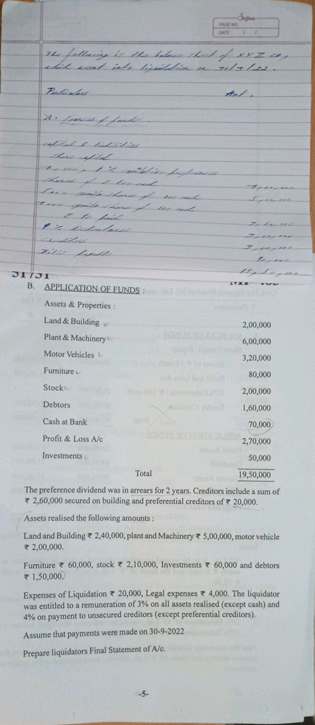 Prepare liquidators Final Statement of A/c. | StudyX