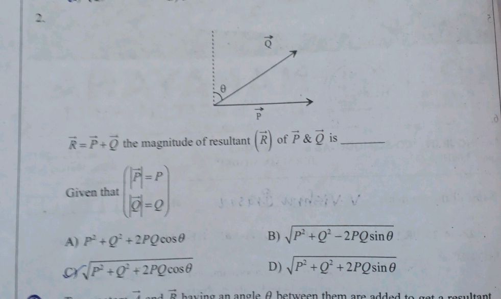 ${R} = {P} + {Q}$ the magnitude of resultant | StudyX