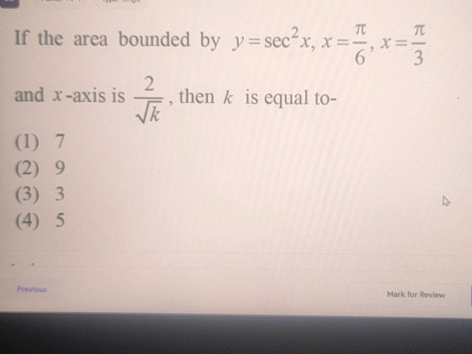 If the area bounded by $y = ext{sec}^2 x$, | StudyX