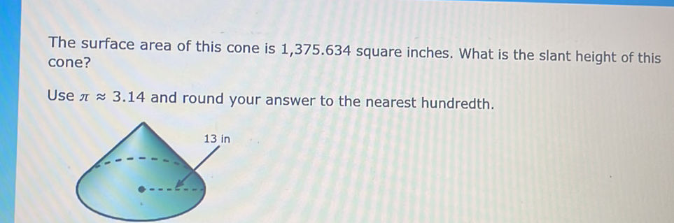 The surface area of this cone is 1,375.634 | StudyX