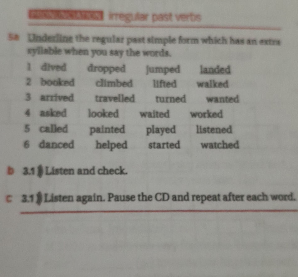 5a Underline the regular past simple form | StudyX