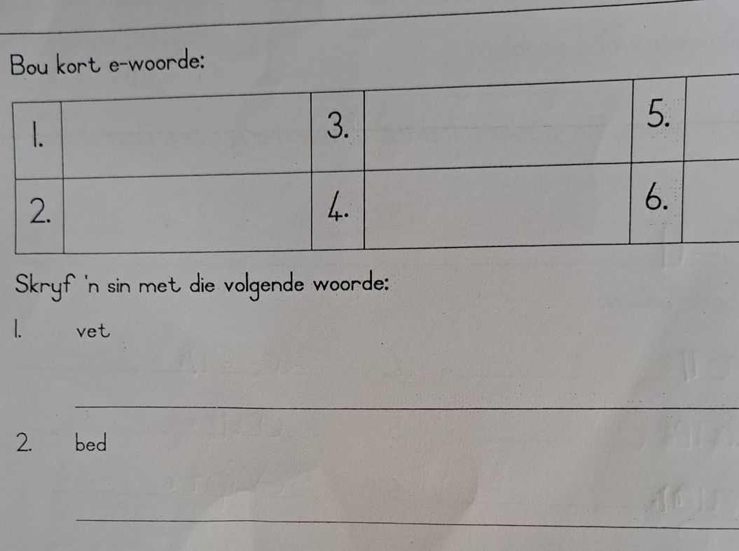 Bou kort e-woorde: 1. 2. 3. 4. 5. 6. Skryf | StudyX