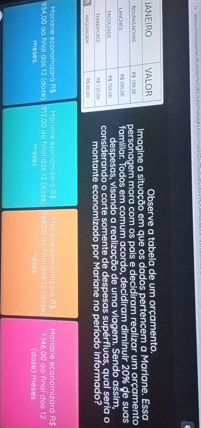 Observe a tabela de um orçamento. Imagine a | StudyX