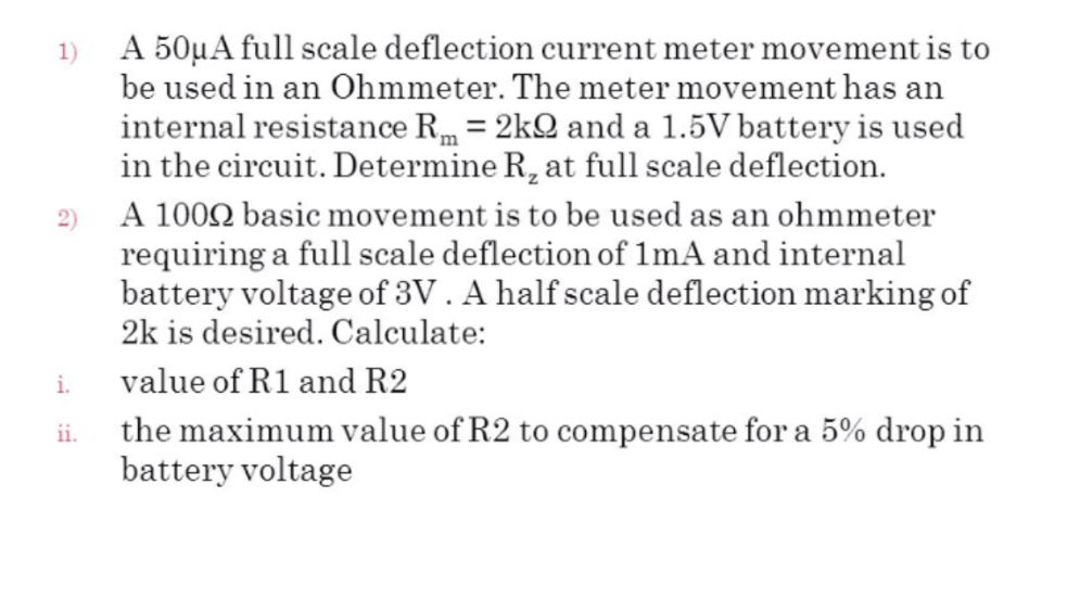 1) A $50 {~A}$ full scale deflection | StudyX