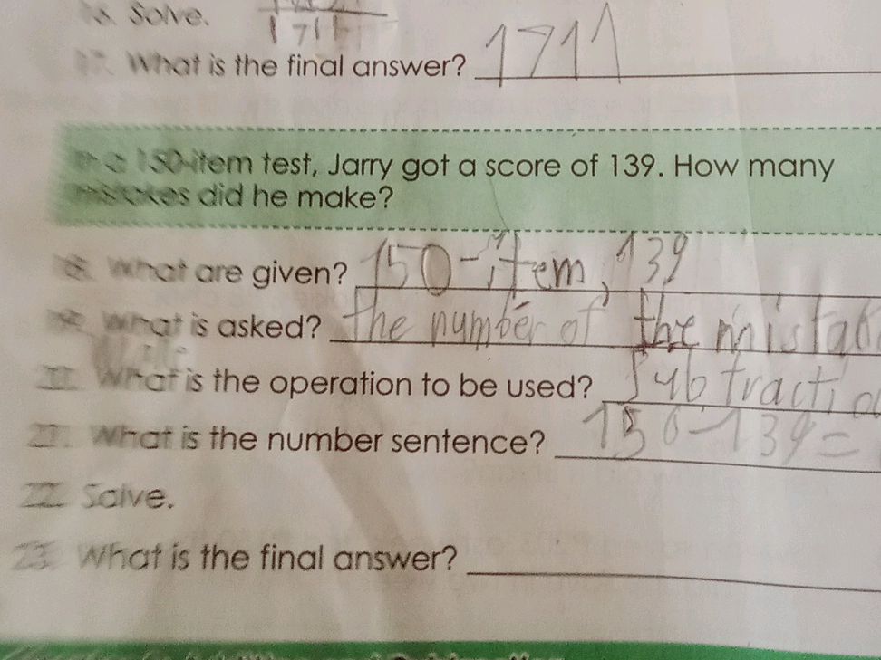 In a 150-item test, Jarry got a score of | StudyX