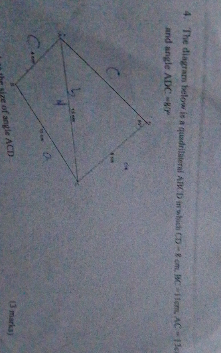 4. The diagram below is a quadrilateral ABCD | StudyX