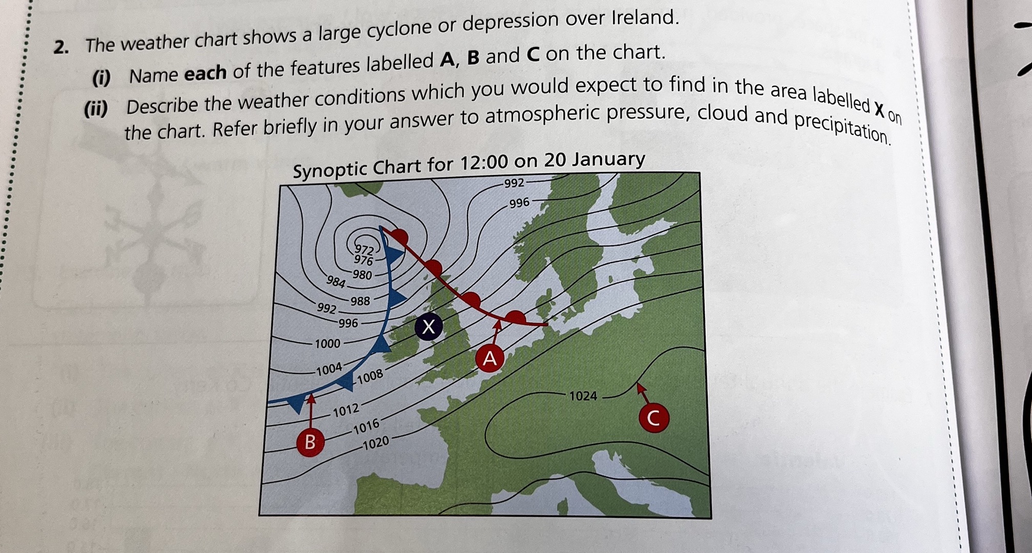 2. The weather chart shows a large cyclone | StudyX