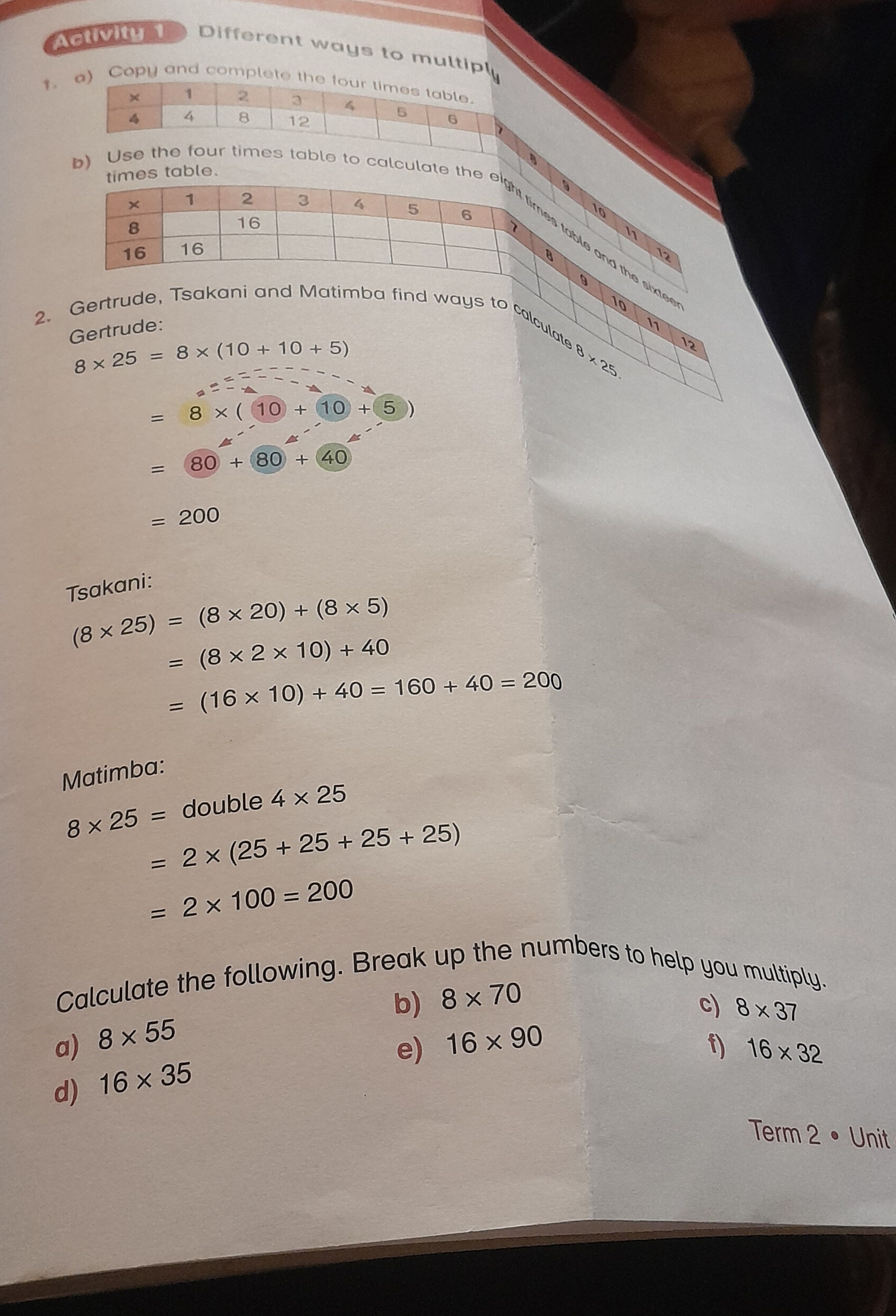 1. a) Copy and complete the four times | StudyX