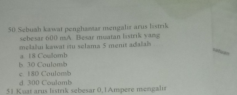 50. Sebuah kawat penghantar mengalir arus | StudyX