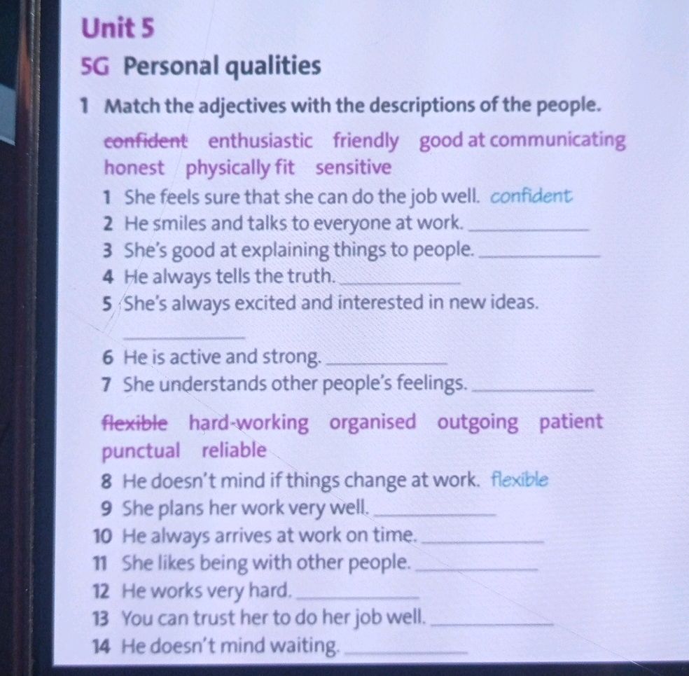 1 Match the adjectives with the descriptions | StudyX