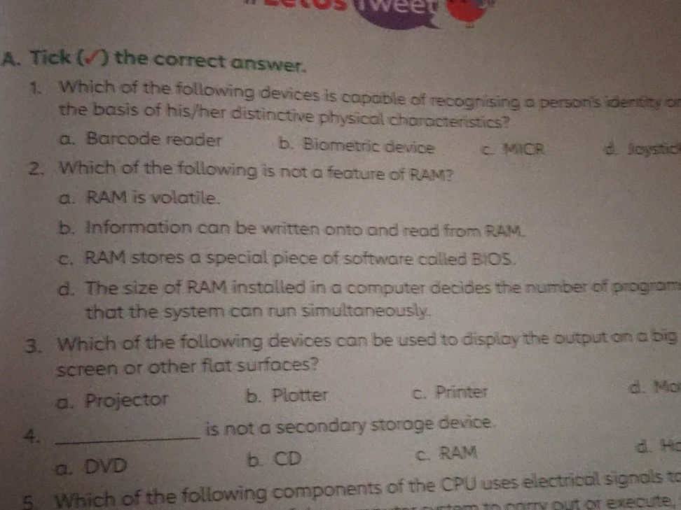 A. Tick ( ) the correct answer. 1. Which of | StudyX